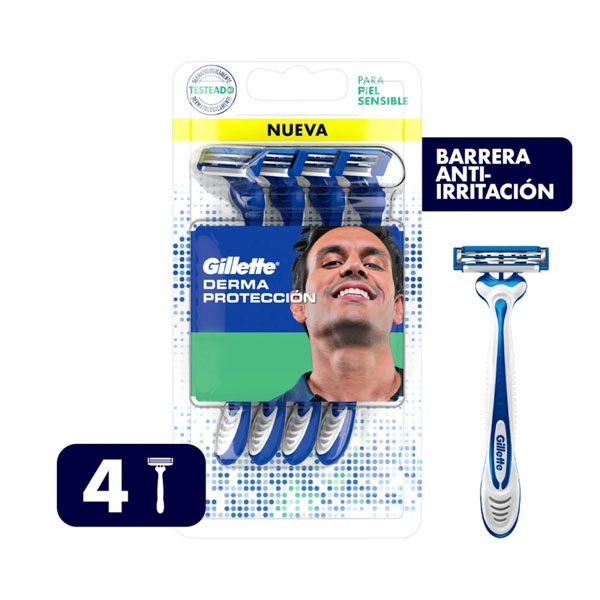 Máquinas Para Afeitar Gillette Derma Protección X 4 Unidades - Súper El ...
